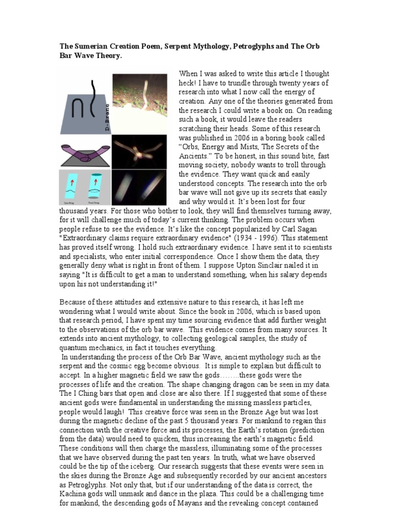 The Sumerian Creation Poem, Serpent Mythology, Petroglyphs and The Orb ...
