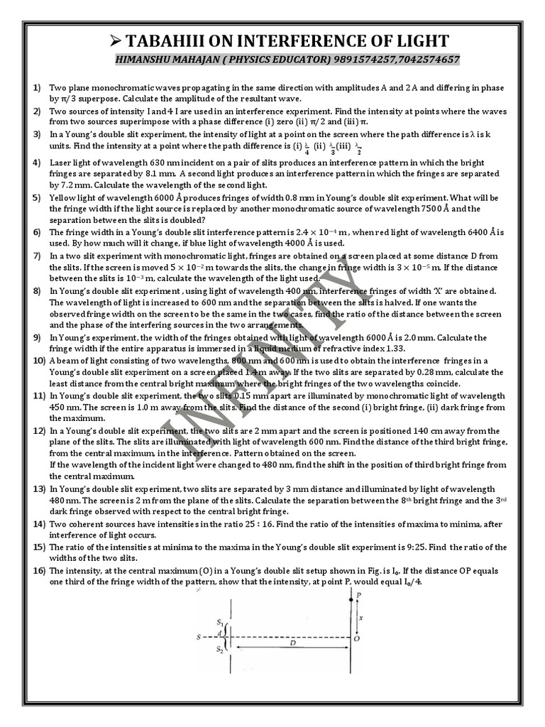 Tabhaii and Diffraction Question | PDF | Diffraction | Wavelength