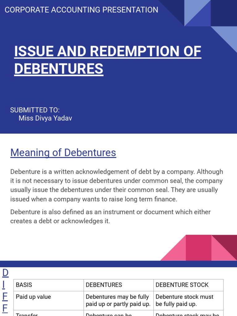 Issue and Redemption of Debentures | PDF