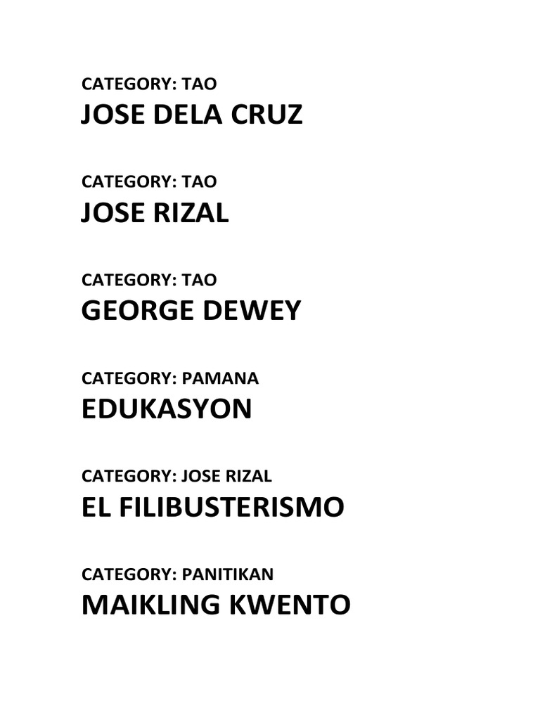 Pinoy Henyo Category | PDF