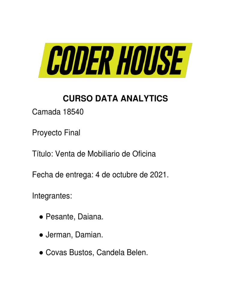 Proyecto Final - Venta de Mobiliario de Oficina - CODERHOUSE | PDF
