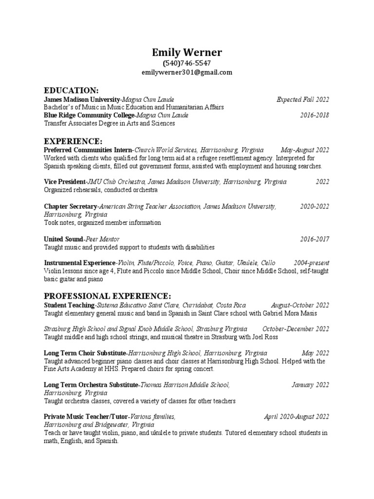 Resume 2022 | PDF | Orchestras | String Instruments