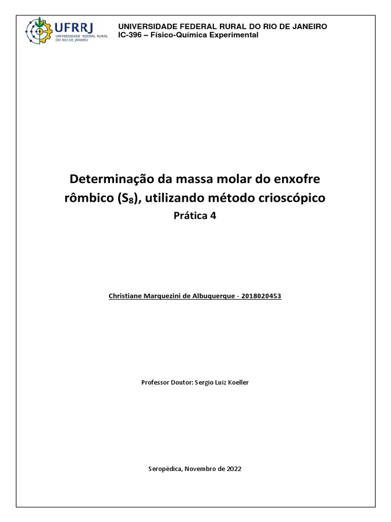 Relatório - Determinação Da Massa Molar Do Enxofre Rombico | PDF ...