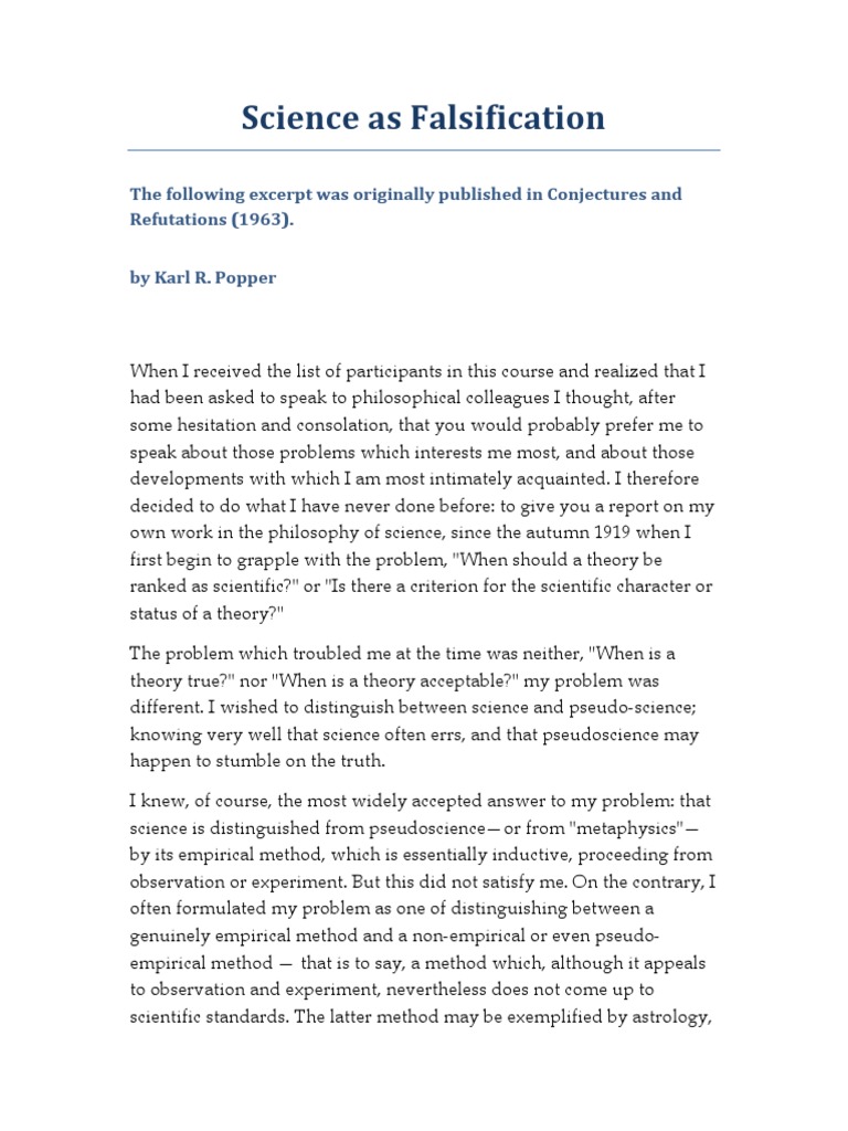 Popper Karl - Science As Falsification | Download Free PDF ...
