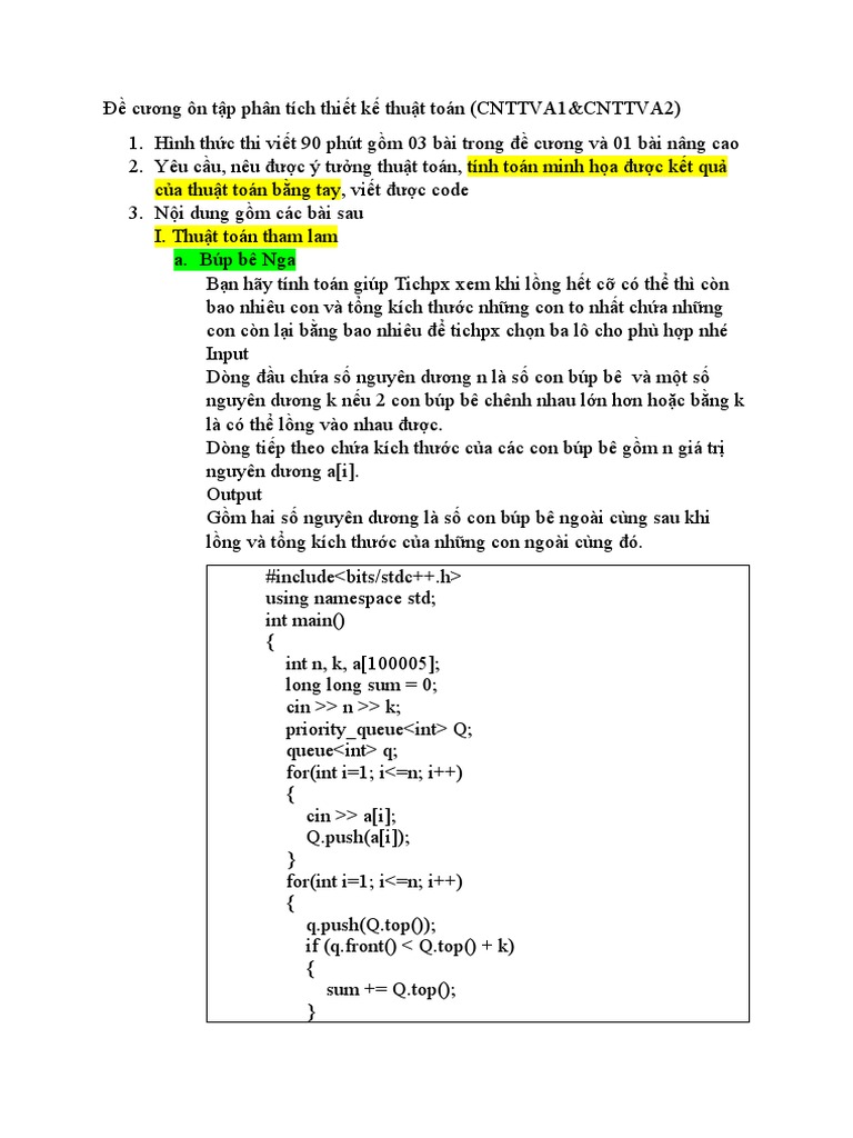 De Cuong Phan Tich Thiet Ke Thuat Toan | PDF