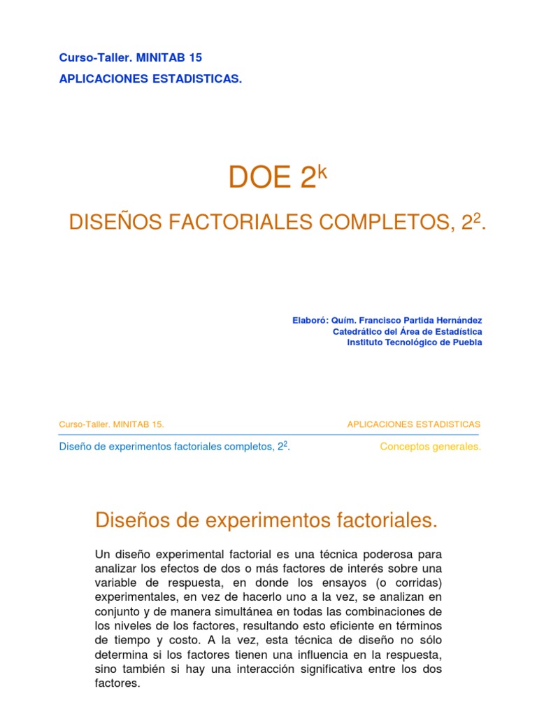 Tutorial Minitab. Diseños Factoriales 2 2 | PDF | Diseño de experimentos | Análisis de variación
