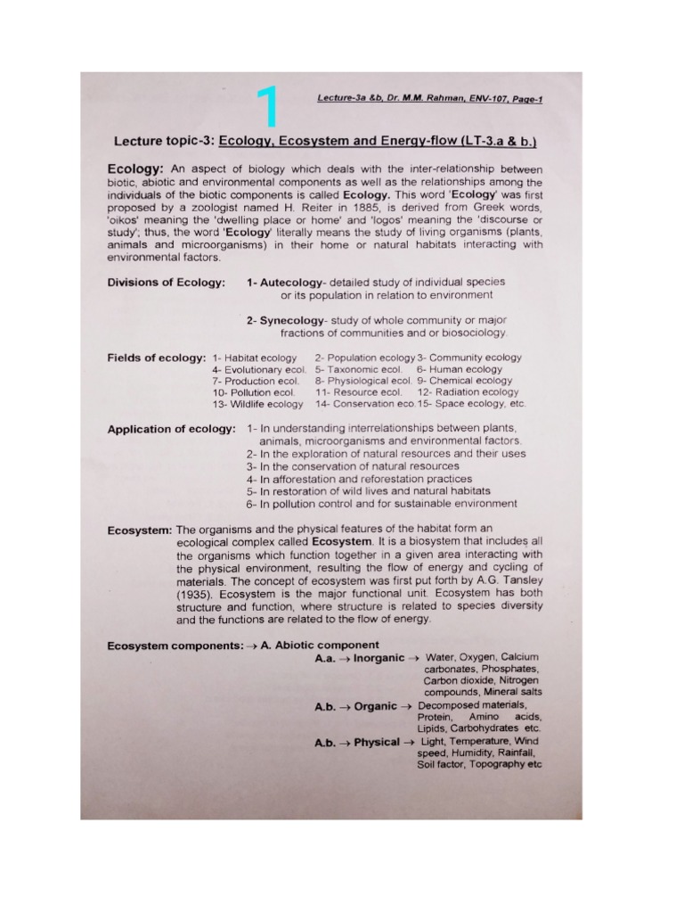 Lecture 5 Ecology And Ecosystem Pdf