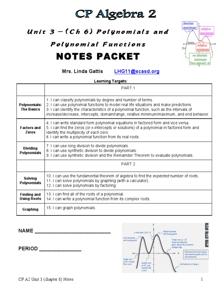 Polynomials and Functions Study Guide | PDF | Polynomial | Factorization