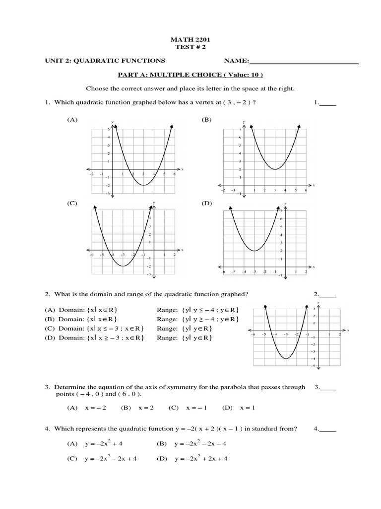 2201 Test 2 Quadratics 2014 | Download Free PDF | Mathematics ...