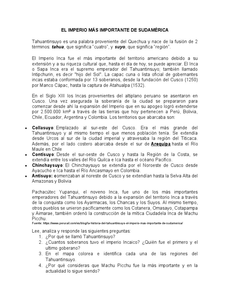 Plan Lector | PDF | Imperio Inca | Machu Picchu