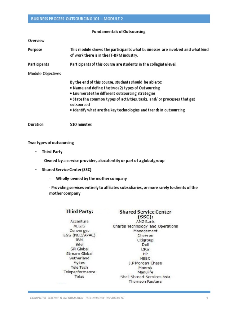 BPO1 - Module 2 | PDF | Outsourcing | Offshoring