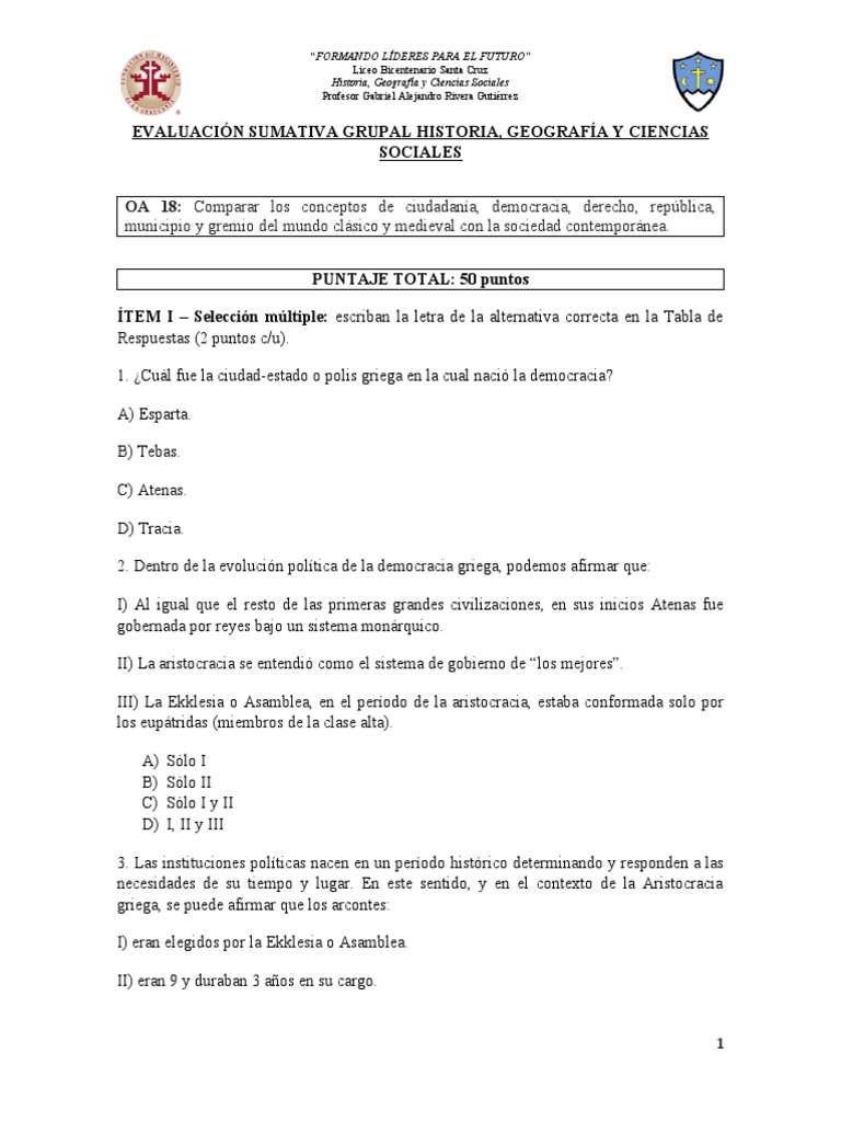 Eval. 7° Ab | PDF | Chile | Democracia