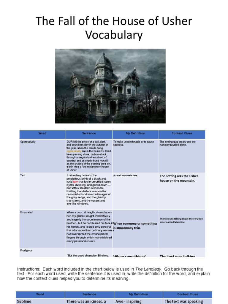 The Fall of The House of Usher Vocabulary | PDF