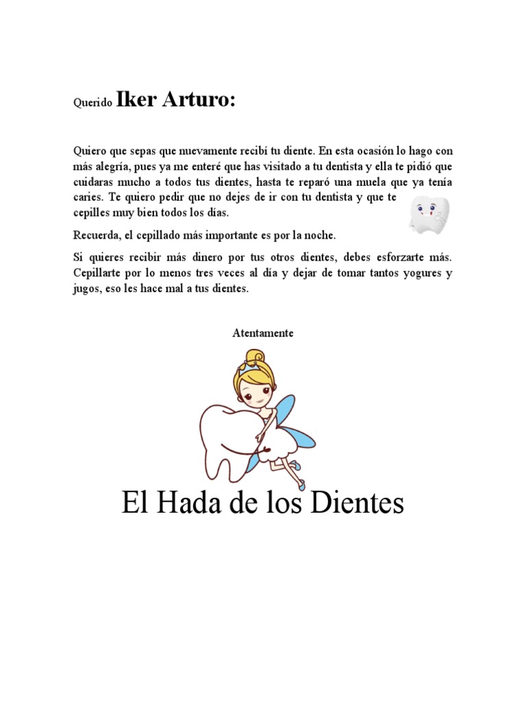 Carta Del Hada De Los Dientes: Primer Diente Tarjeta Para Imprimir: El