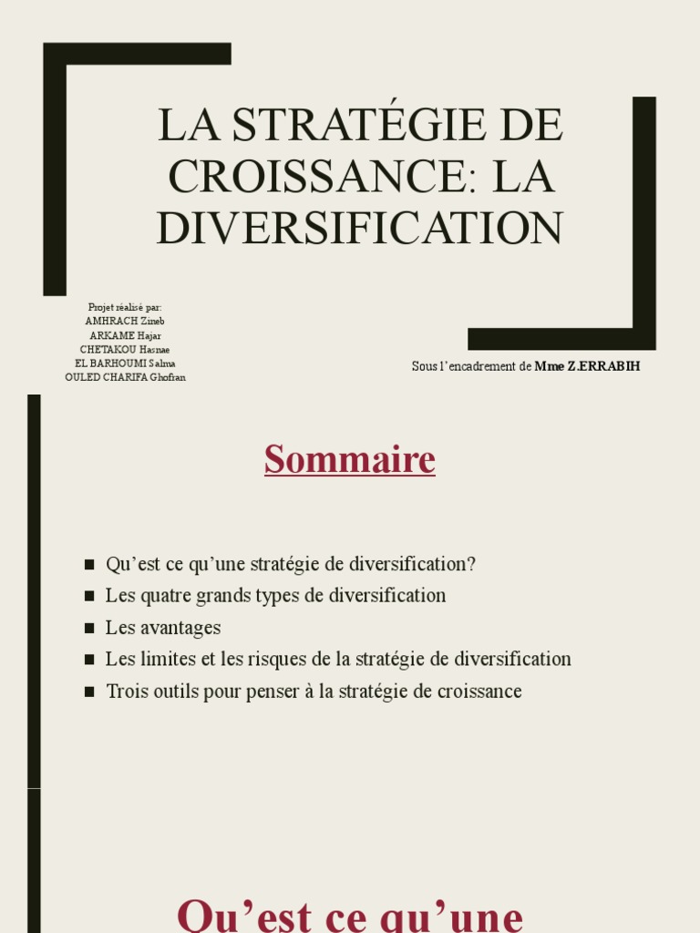 Stratégies de Diversification en Entreprise | PDF | Gestion stratégique ...