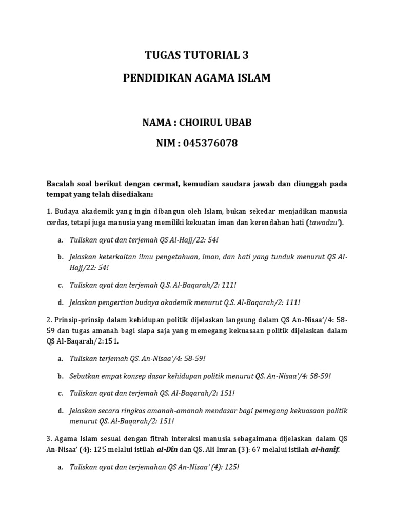 Tugas Tutorial 3 Pendidikan Agama Islam | PDF