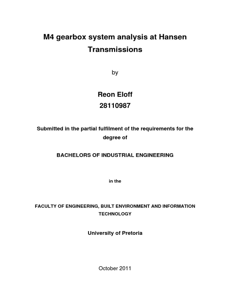 Eloff Gearbox (2011) | PDF | Lean Manufacturing | Simulation