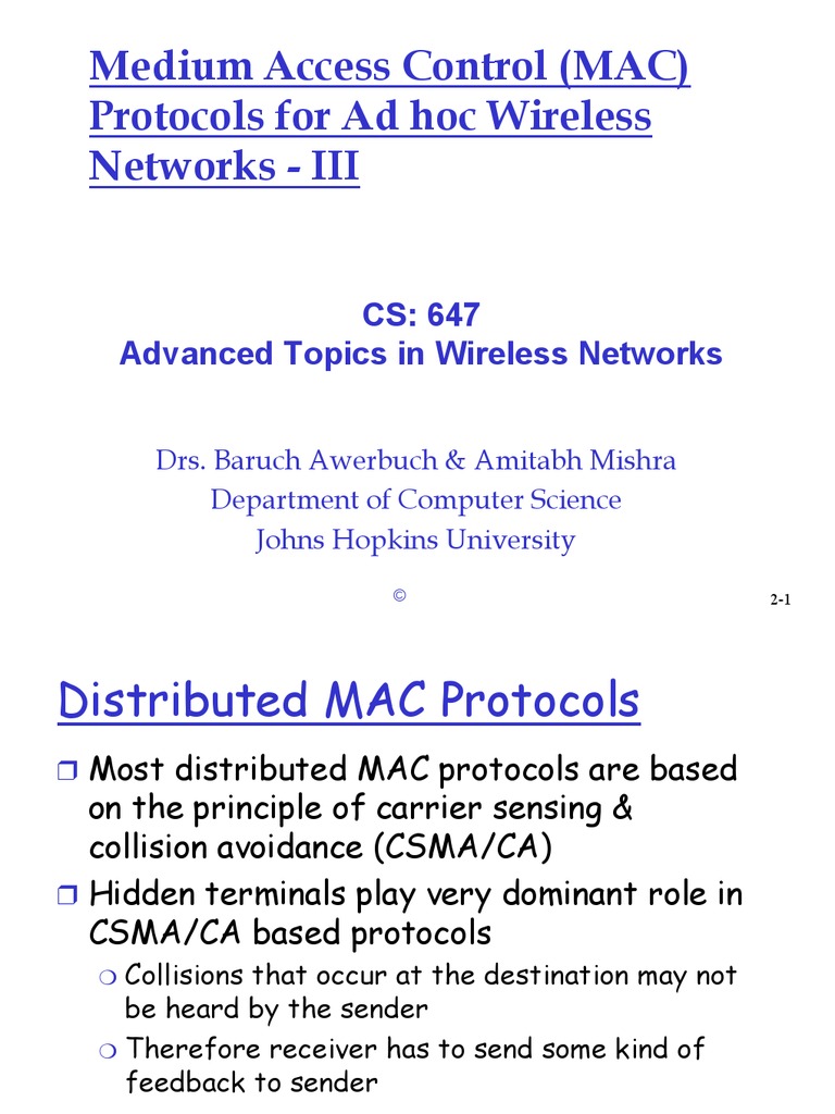 Medium Access Control (MAC) Protocols For Ad Hoc Wireless Networks - III | PDF | Transmission ...