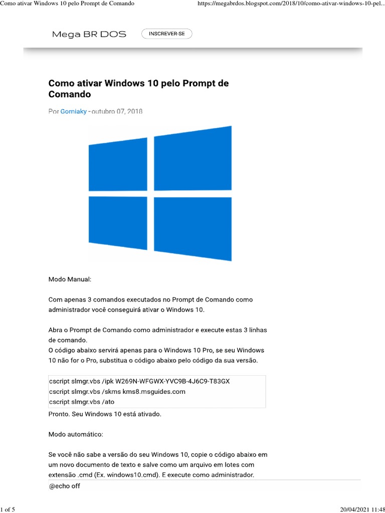 Como Ativar Windows 10 Pelo Prompt De Comando Pdf