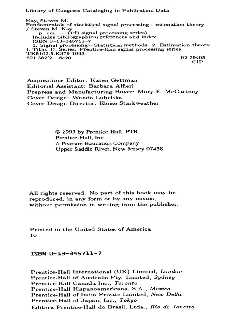 Fundamentals of Statistical Signal Processing Volume I Estimation Theory PDFDrive | PDF | Data ...