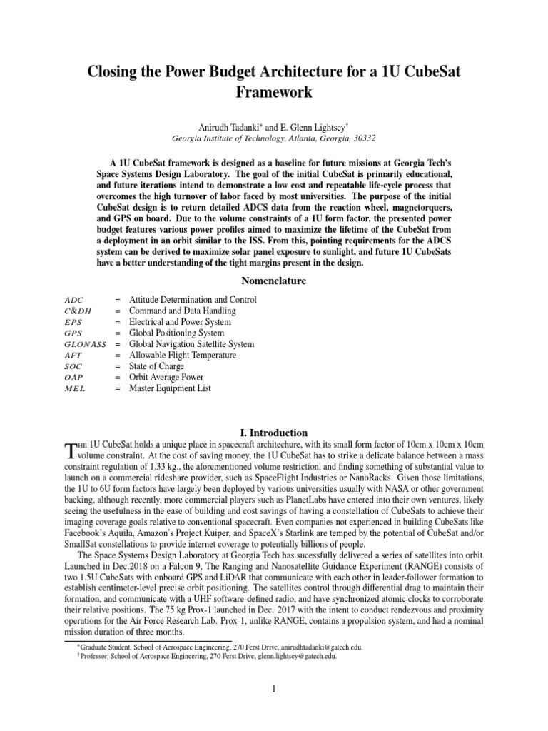 1U CubeSat Power Budget Framework | PDF | Attitude Control | Solar Cell