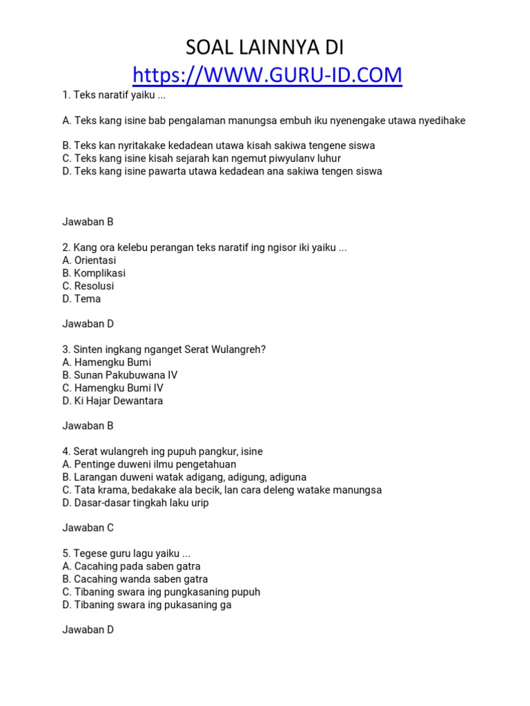 Soal Bahasa Jawa Kelas 7 Semester 1 | PDF | Seni & Disiplin Bahasa