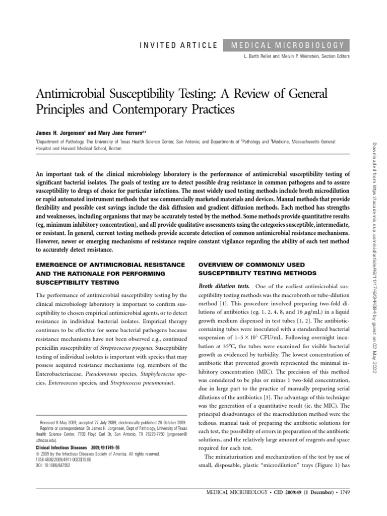 Antimicrobial Susceptibility Testing: A Review of General Principles ...