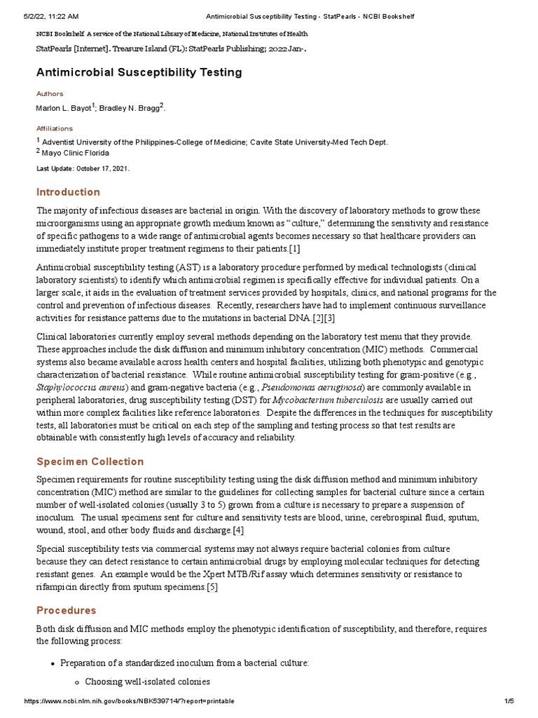 Antimicrobial Susceptibility Testing - StatPearls - NCBI Bookshelf | PDF