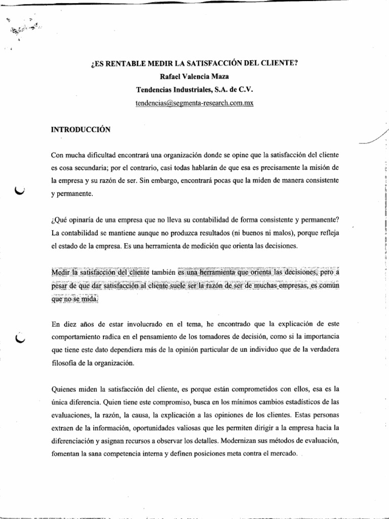 Es Rentable Medir La Satisfaccion de Los Clientes | PDF | La ...