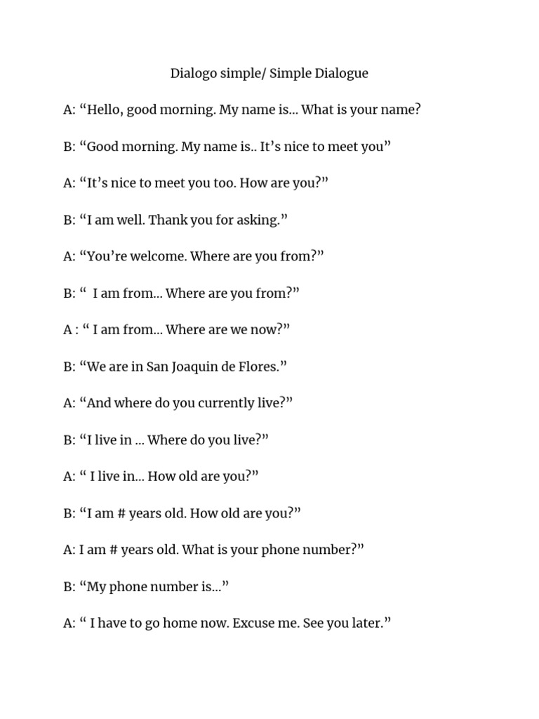 Dialogo Simple - Introductions and The Grocery Store ESL | PDF ...