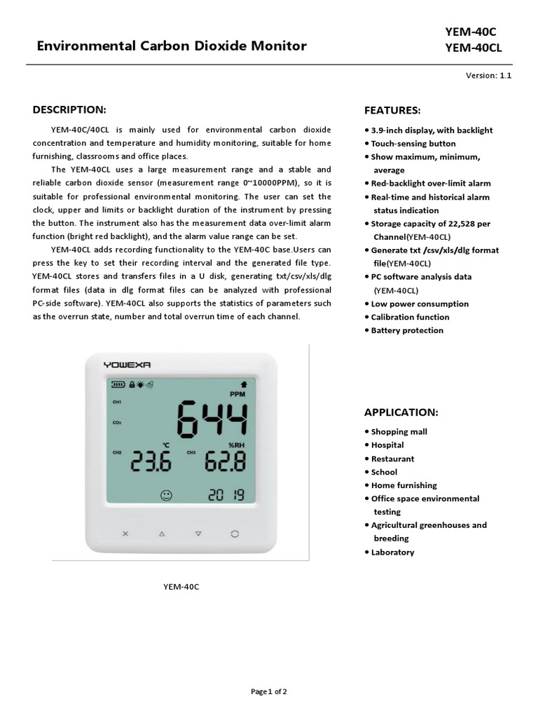 YEM-40C YEM-40CL Datasheet v1.1 | PDF | Humidity | Computer File