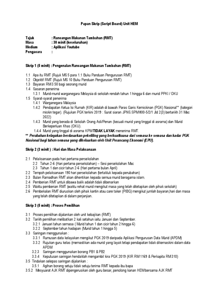 Papan Skrip (Script Board) Unit HEM | PDF