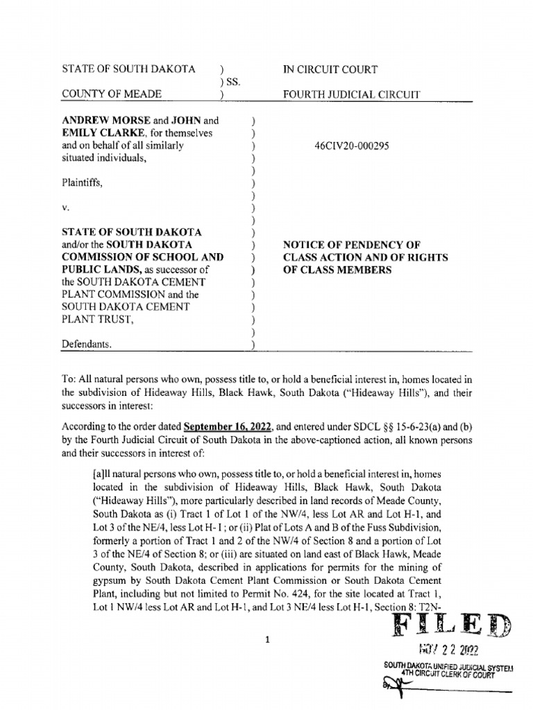 Hideaway Hills Class Action Notice | PDF