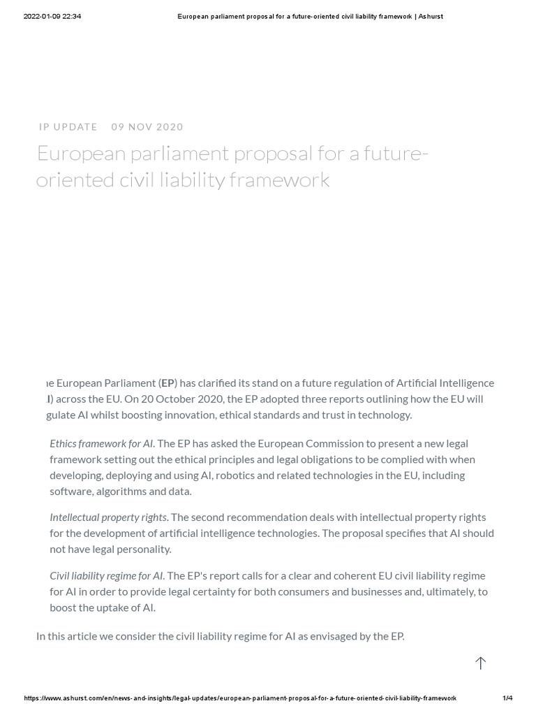 European Parliament Proposal For A Future-Oriented Civil Liability ...