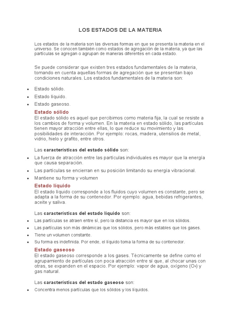 Los Estados de La Materia | PDF | Gases | Líquidos