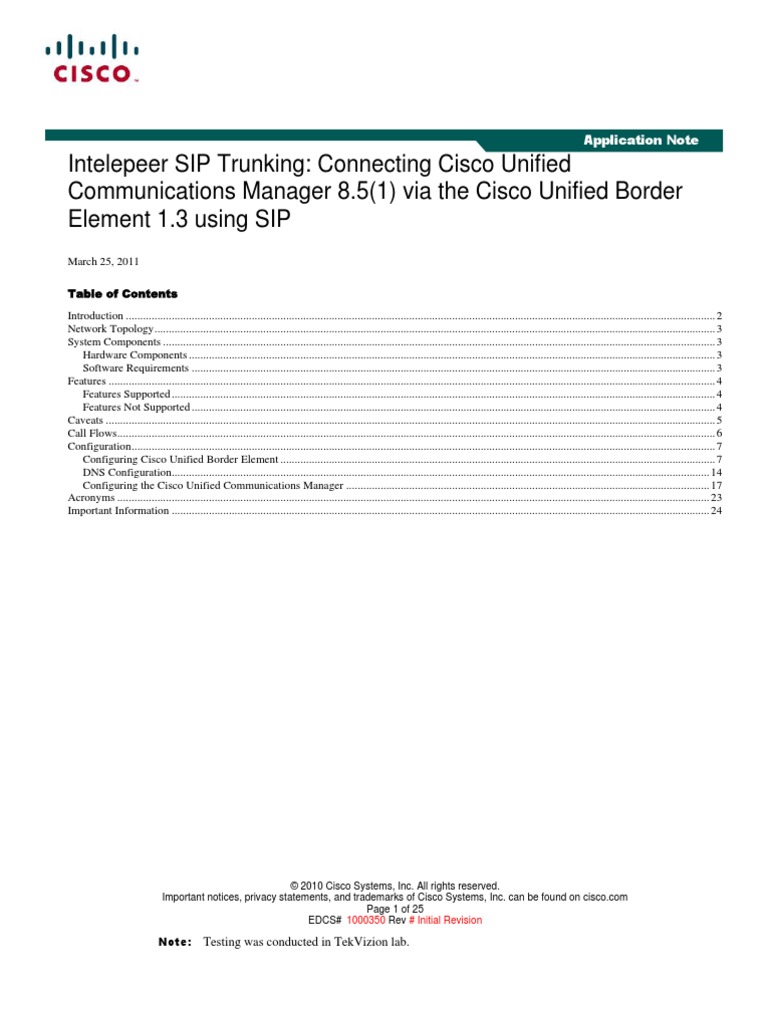 IntelePeer For Cisco SIP Trunking - CUCM Configuration Guide | PDF | Session Initiation Protocol ...