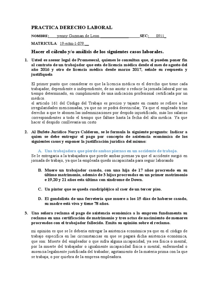 Practica Derecho Laboral | PDF | Salario | Economias