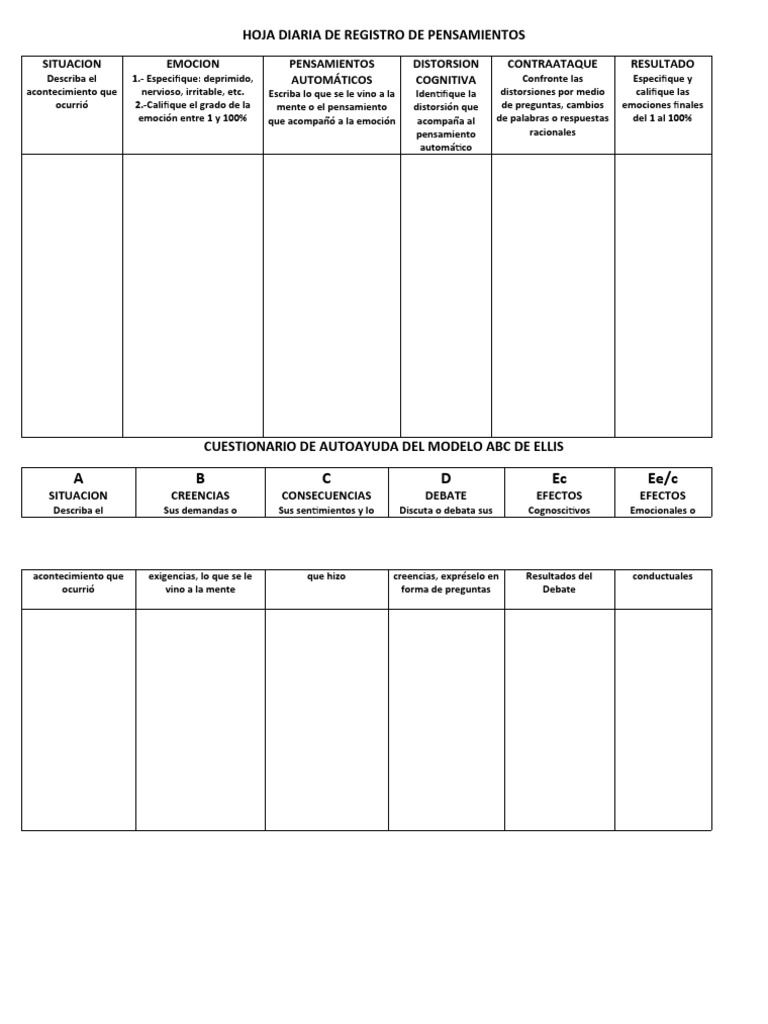 Hoja Diaria De Registro De Pensamientos Pdf