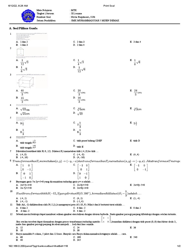 Pat MTK Kelas Xi | PDF