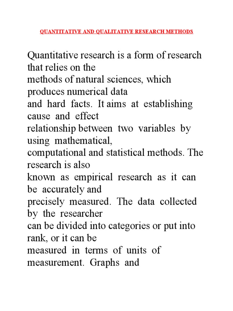 Quantitative and Qualitative Research Methods | PDF | Quantitative ...