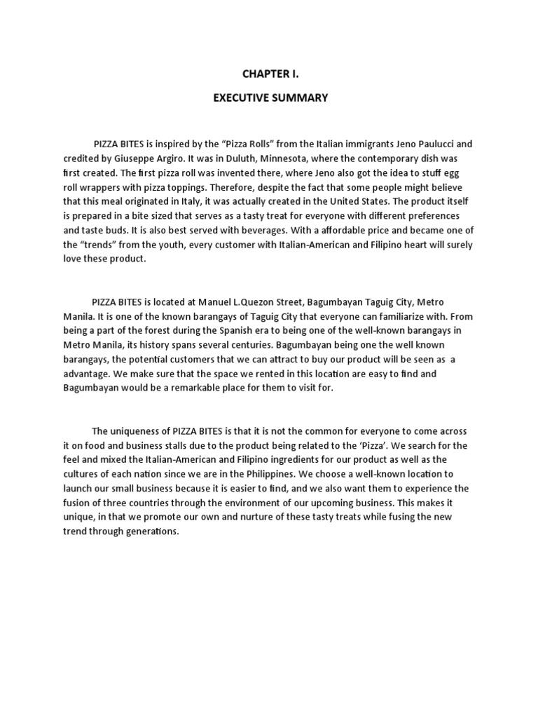 Business Plan Chapter 1 | PDF | Pizza | Food And Drink Preparation