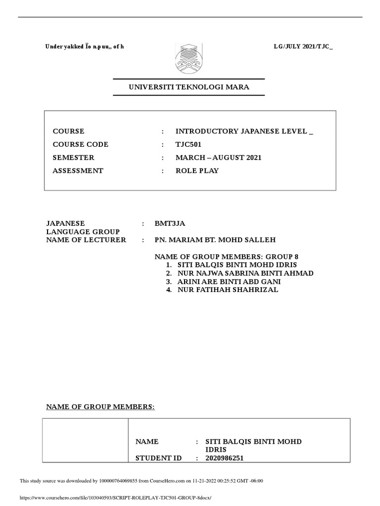Script Roleplay TJC501 Group 8 | PDF