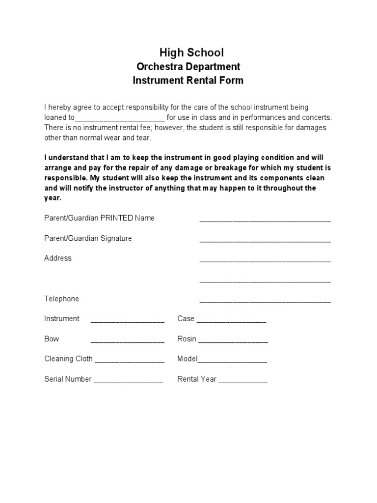 Orchestra Instrument Check Out Form (8498) | PDF