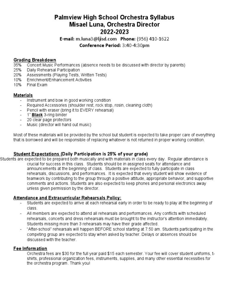 Syllabus PHS Orchestra | PDF | Classical Music | Performing Arts
