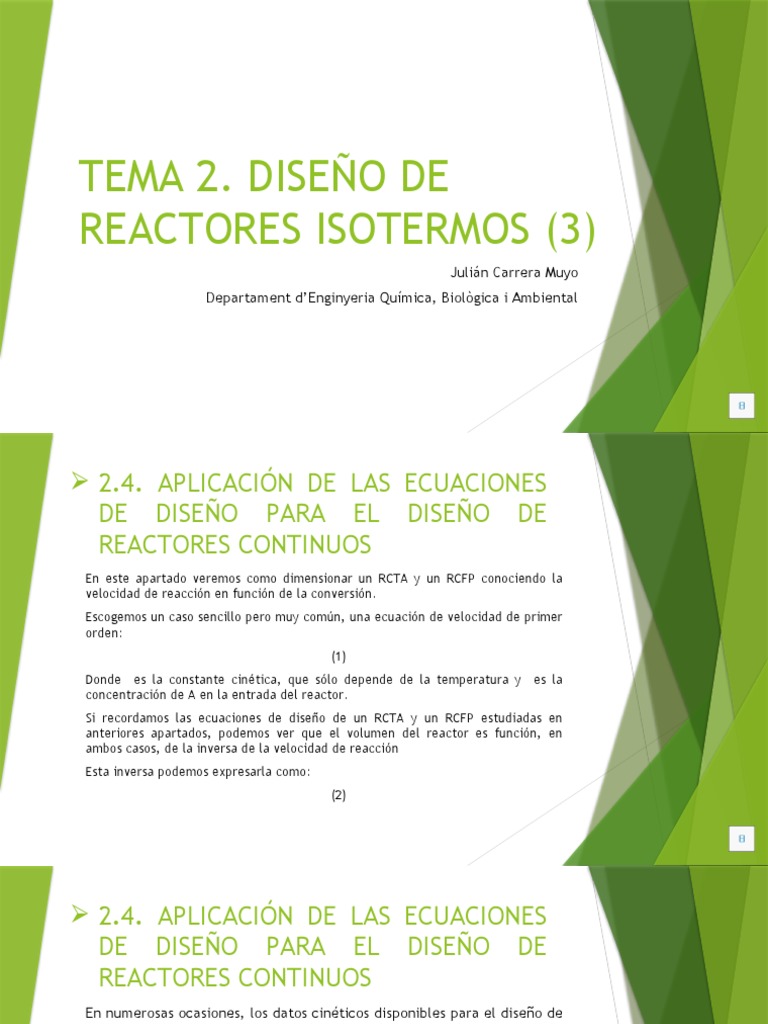 Tema 2. Diseño de Reactores Isotermos | PDF