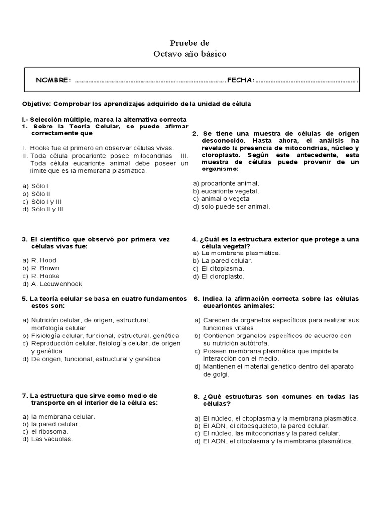 Prueba Celula | PDF | Biología Celular) | Citoplasma