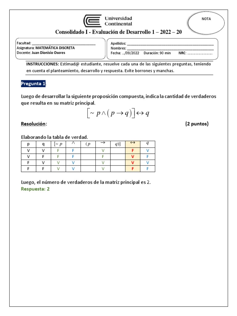 ED1 - Matematica Discreta - Solucionario | PDF | Proposición | Lógica