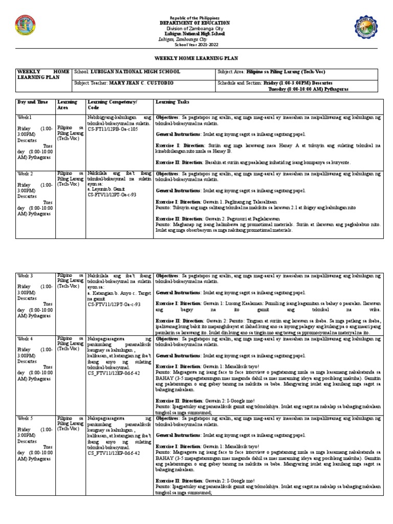 WHLP-FPL Tech-Voc-Q1-G12 | PDF