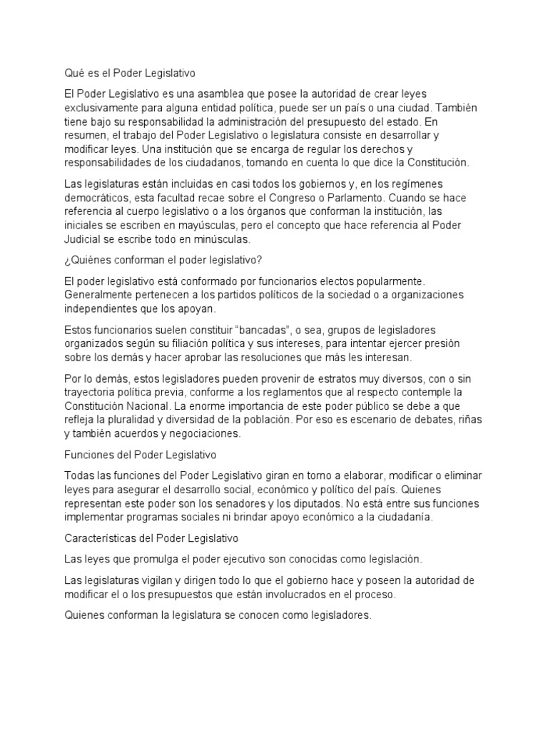 Funciones del Poder Legislativo | PDF | Legislatura | Gobernancia