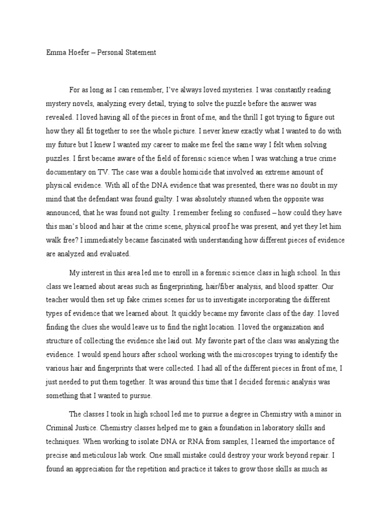 Personal Statement Final Draft | PDF | Forensic Science | Crime Scene